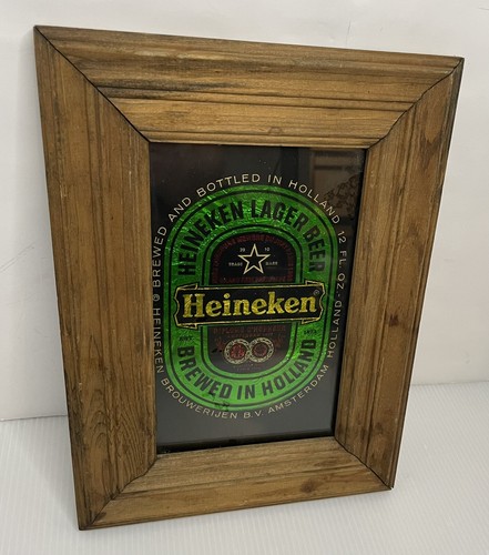 Vintage Wood Framed Heineken Beer Mirror Bar Room Sign Wall Decor Man ...