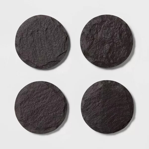 Round Slate Stone Coasters for Drinks, Tea, Coffee Coasters, Set of 4 ...