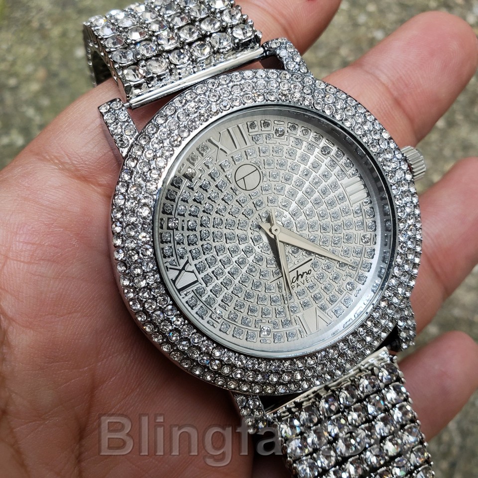 MEN'S HIP HOP QUAVO LUXURY 6 ROWS LAB DIAMOND FULL ICED BAND DRESS ...