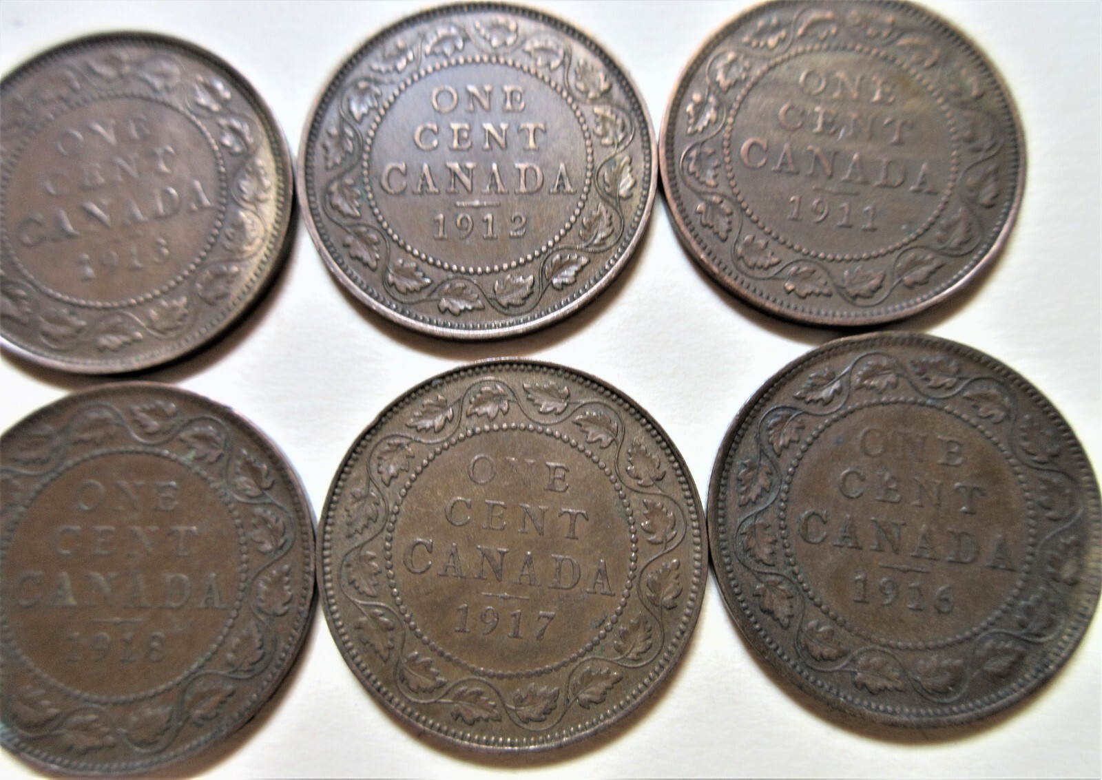Complete Set of Canada Large Pennies George V Coins (1911- 1920) Cents ...
