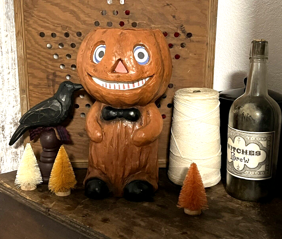 Jack O Lantern Pumpkin Boy Vintage Style Paper Mache Halloween Candy ...