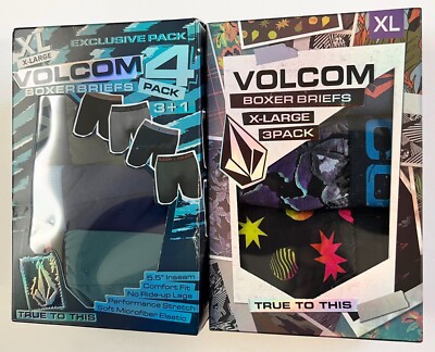 VOLCOM BOXER BRIEFS 4-Pack Solid Colors & 3-Pack Patterns 90% Polyester ...