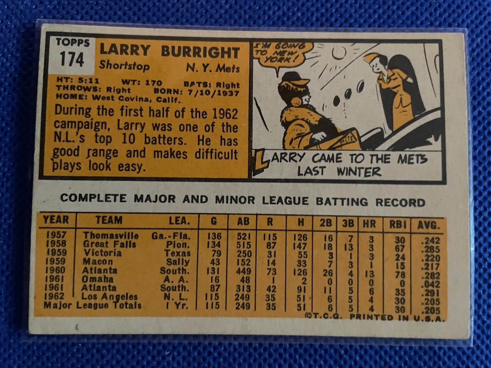1963 topps # 174 LARRY BURRIGHT | eBay