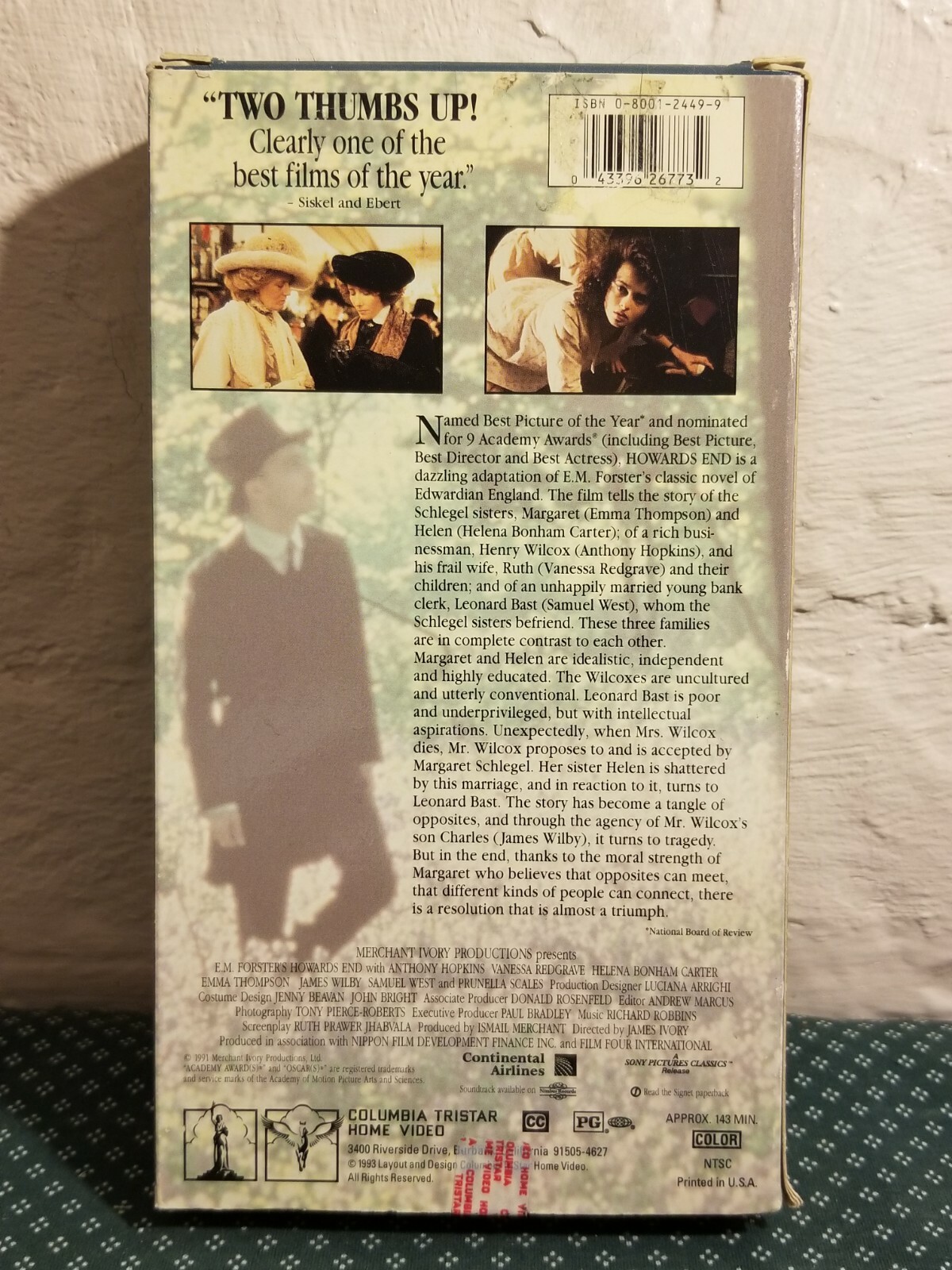 Howards End VHS 1993 Anthony Hopkins Emma Thompson Vanessa Redgrave ...