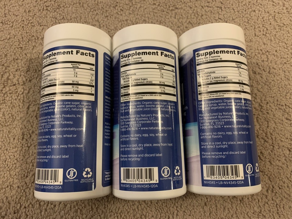 3 Natural Vitality Calm Sleep Gummies 120 ea Magnesium Melatonin L ...