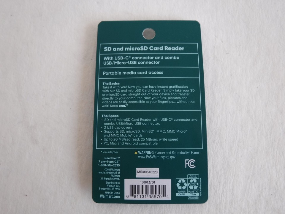 ONN SD microSD Card Reader Combo USB USB-C & Micro-USB Connector | eBay