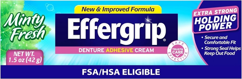 Minty Denture Adhesive Cream, Zinc-Free, 1.5 Oz, Extra Strong Grip ...