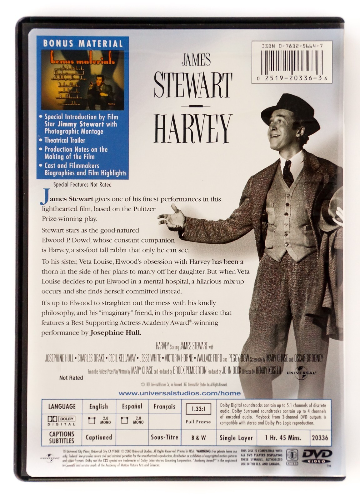 HARVEY - DVD - JAMES STEWART- AWARD WINNERS- Black & White, Full Frame ...