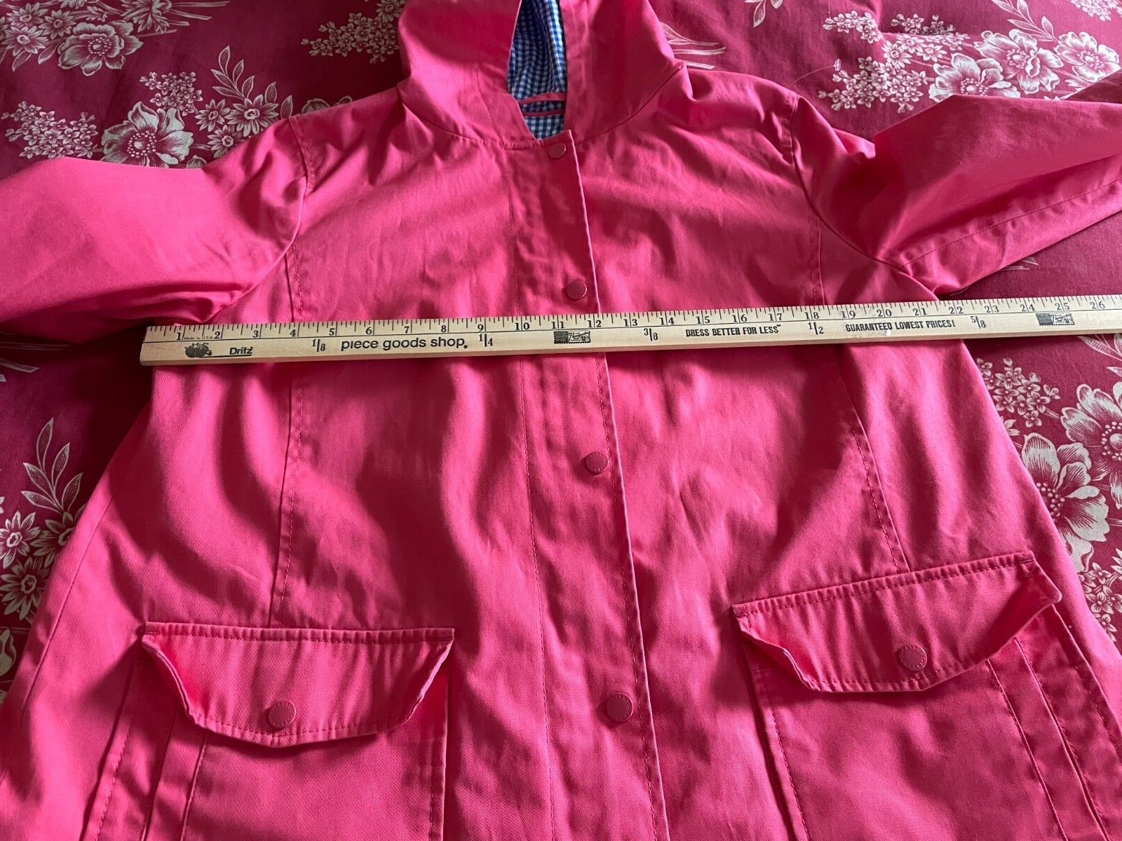 TALBOTS Pink Darling Gingham Hooded Rain Jacket Coat … - Gem
