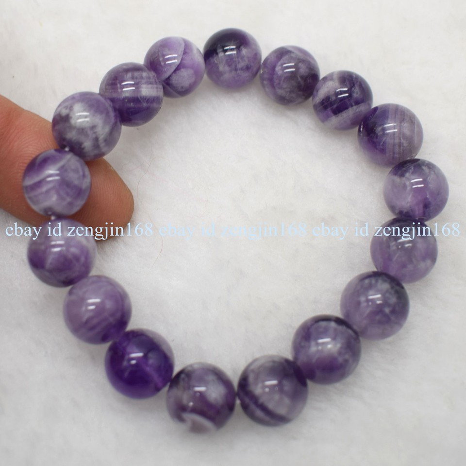 Real 6/8/10/12mm Natural Purple Amethyst Round Gemstone Beads Bracelet ...