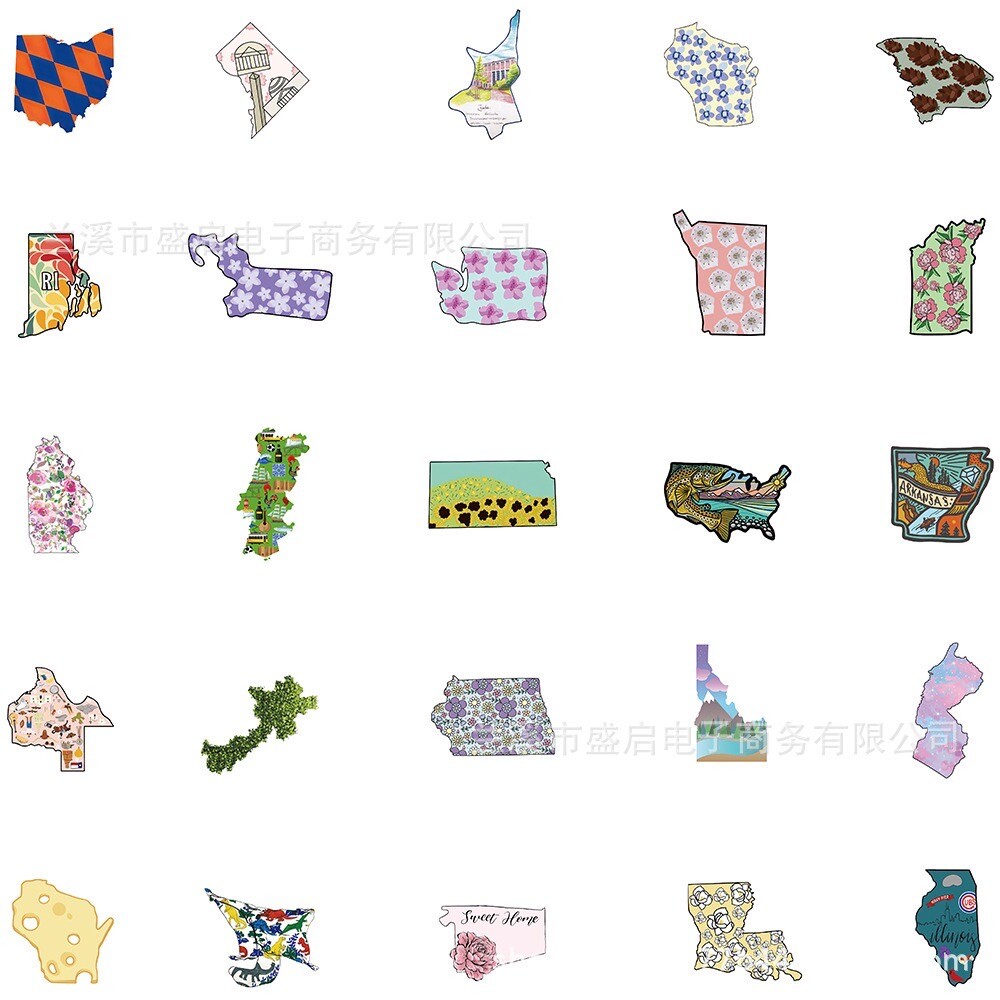 55 Pcs States Map Sticker Pack, Country Map Sticker Pack, Travel ...