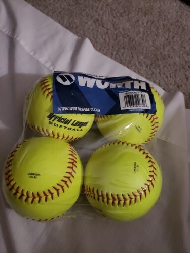 Worth Yellow Official League Softball 4 Pack 12" .44 COR 375 COMP New ...