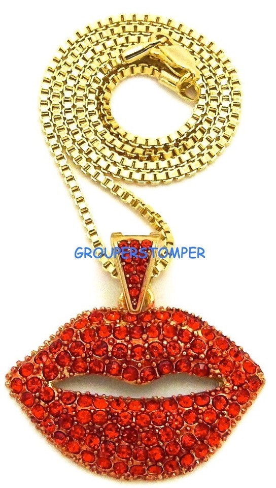 Red Lips New Crystal Rhinestone Pendant with Long Necklace | eBay