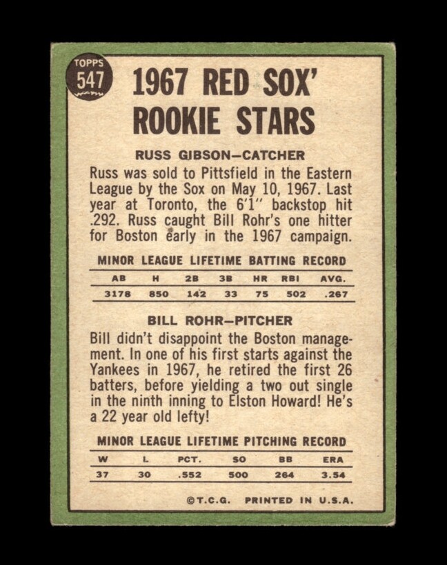 1967 Topps Set-Break #547 Red Sox Rookies LOW GRADE *GMCARDS* | eBay