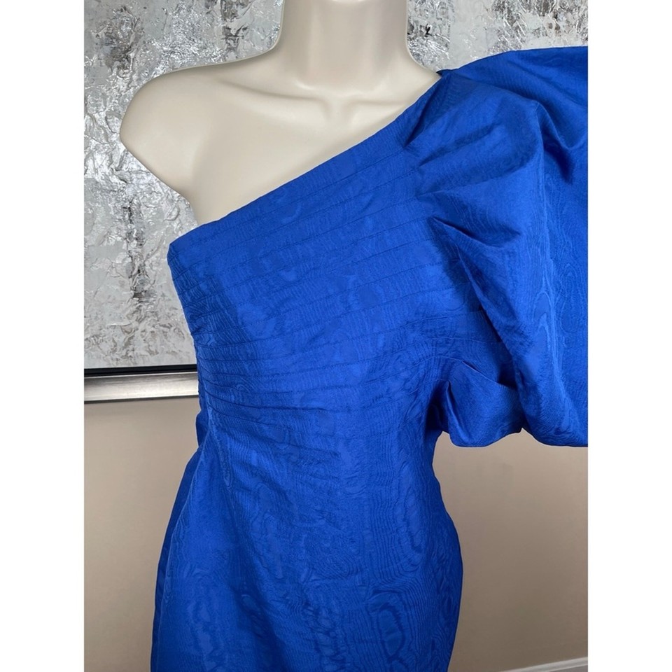 Cult Gaia Rinala One Shoulder Puff Sleeve Disco Blue Mini Dress Size 2 ...