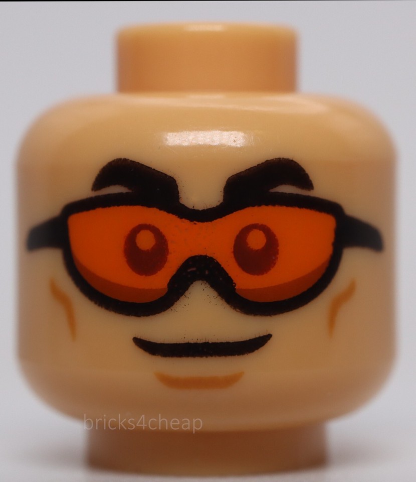 Lego Medium Tan Head Dual Sided Black Eyebrows Cheek Lines Chin Dimple ...
