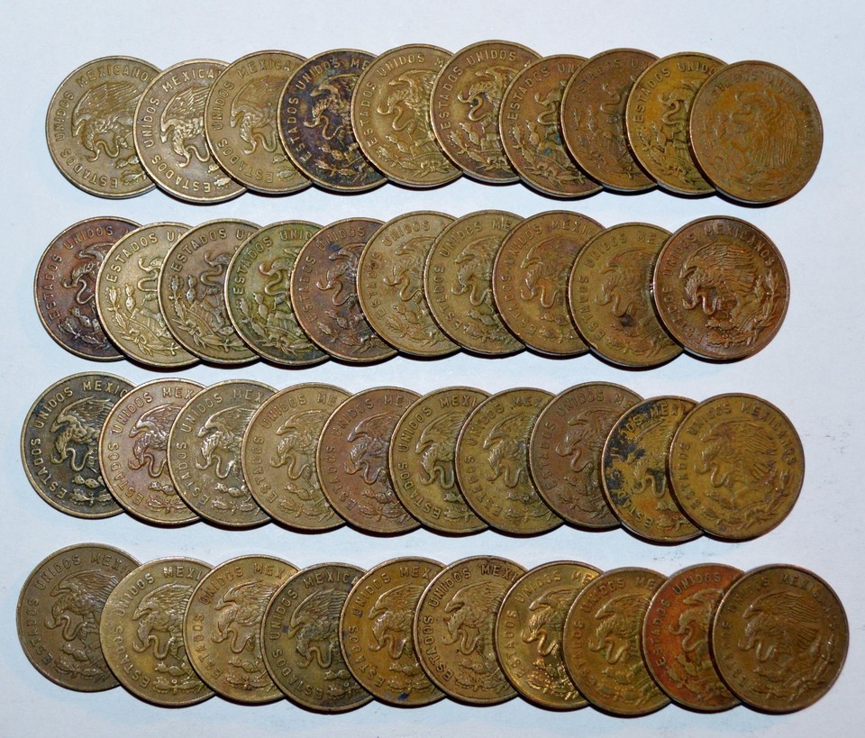 MEXICO lot CINCO CENTAVOS vintage world C foreign Mexican brass 40 ...