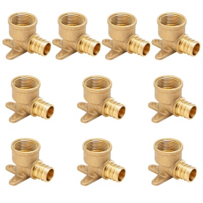 10 Pack 1/2" PEX x 1/2" Female Drop Ear Elbow Shower Head Crimp Brass ...