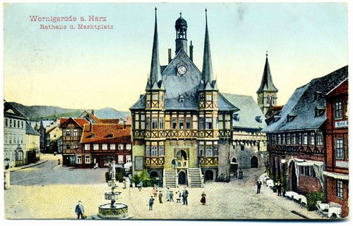 Wernigerode am Harz, Marktplatz mit Rathaus, Kirche, Color-AK, gel. 1907 | eBay