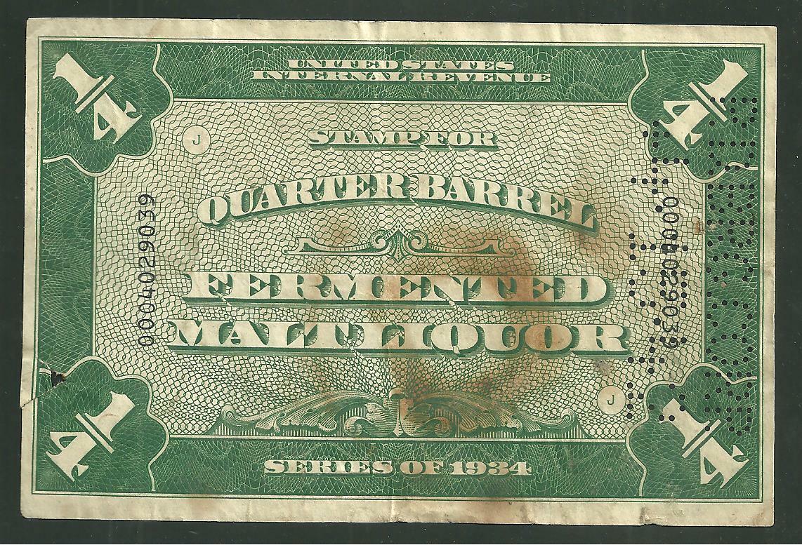 5 1934 United States Revenue Beer Malt Liquor Stamps Scott #REA181 ...