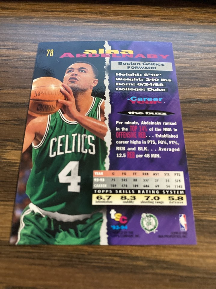 1993-94 Topps Stadium Club Alaa Abdelnaby Boston Celtics Forward #78 | eBay