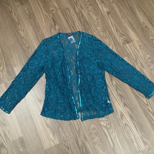 Roamans Open Front Top Size 18W Teal Floral Lace long Sleeve Sequin | eBay