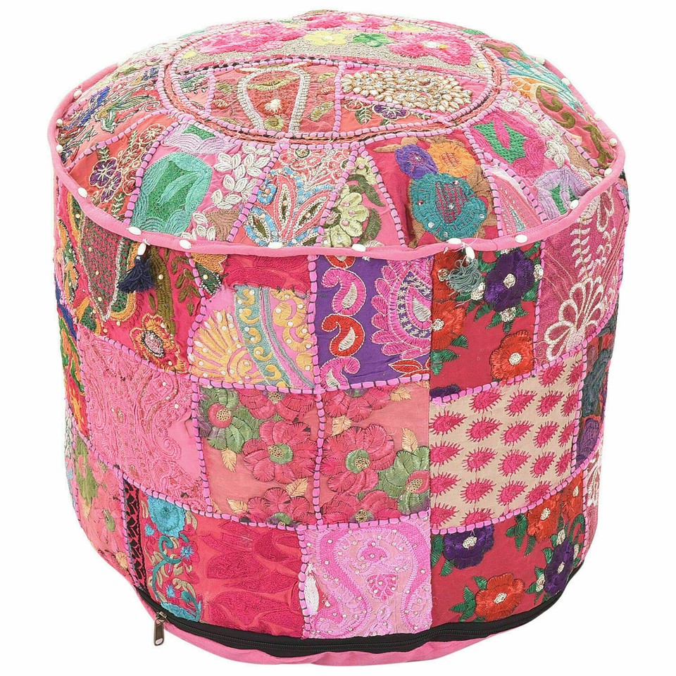 Pouffe Cover Patchwork Handmade Vintage Throw Ethnic Art Ottoman Cover ...