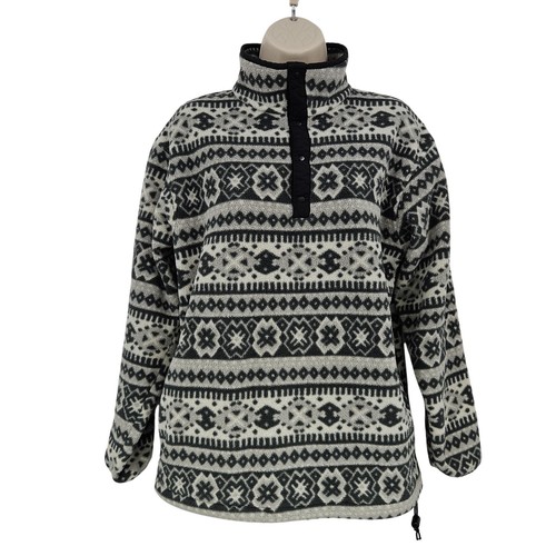 VTG LL Bean Fleece Pullover Women M Gray Fair Isle Nordic 90s Indie ...