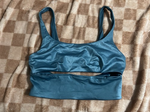 Alo Yoga Slit Split Bra Greenish Silver Shine Metallic Size Medium | eBay