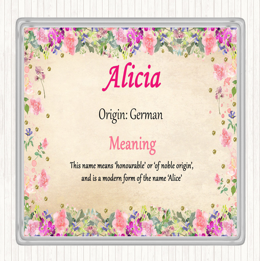 Alicia Name Meaning Drinks Mat Coaster Floral | eBay UK