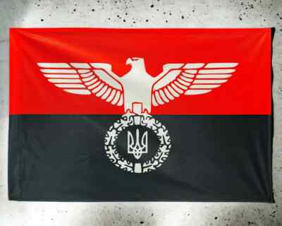 Ukrainian red and black flag of morale of soldiers eagle with trident ...
