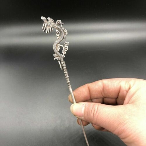 Chinese Old Tibetan silver Copper hand carved Dragon hairpin Statues | eBay