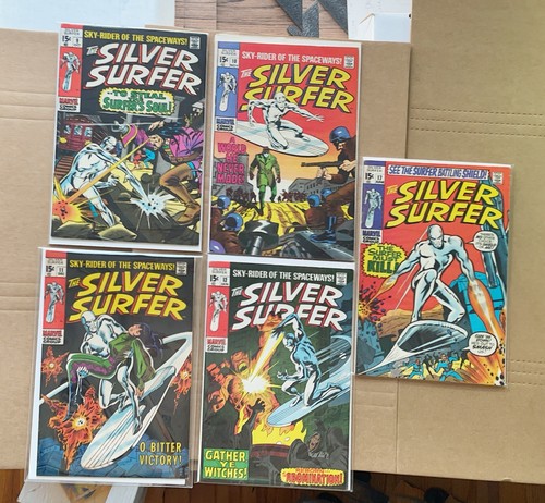 Silver Surfer Marvel Comics Run 9,10,11,12 & 17, 1969-70, Sharp Mid ...
