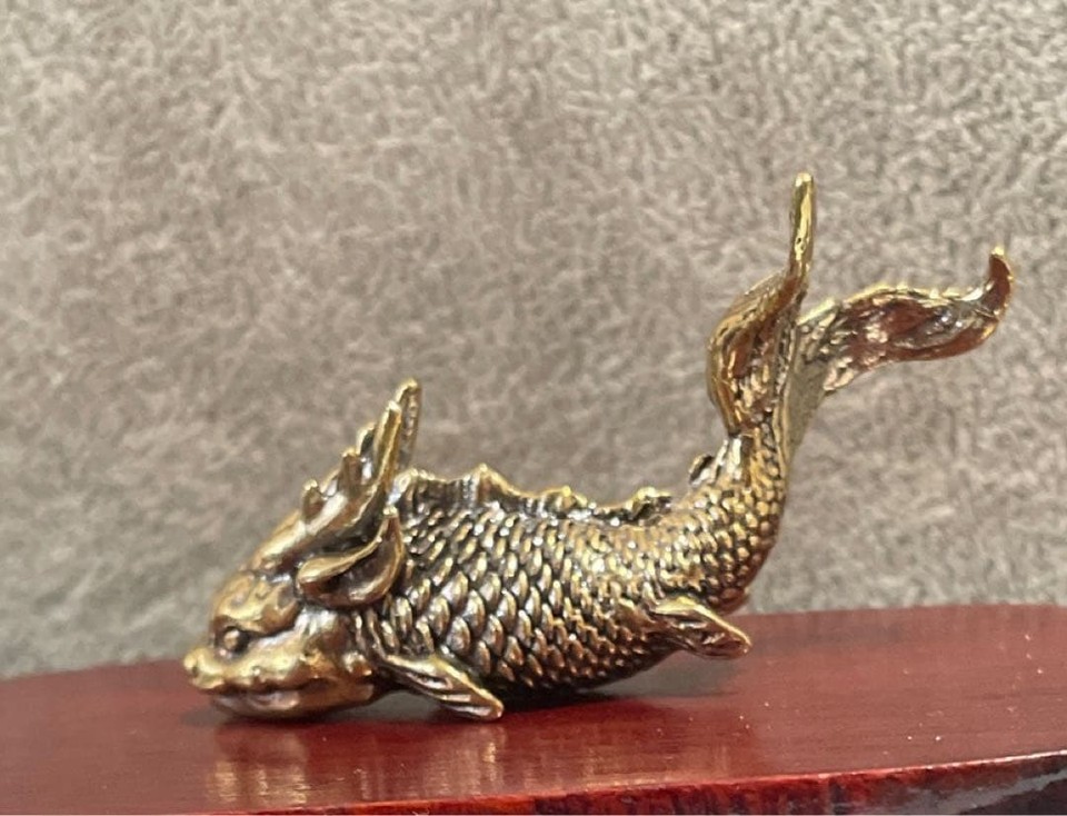 Brass Dragon Fish Statue Lucky Fish Decor Handmade Gold Tone Ornament ...