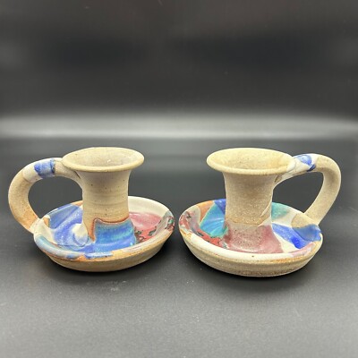 Klickitat Pottery Multi Colored Glaze Candlesticks Set of 2 by Ed ...