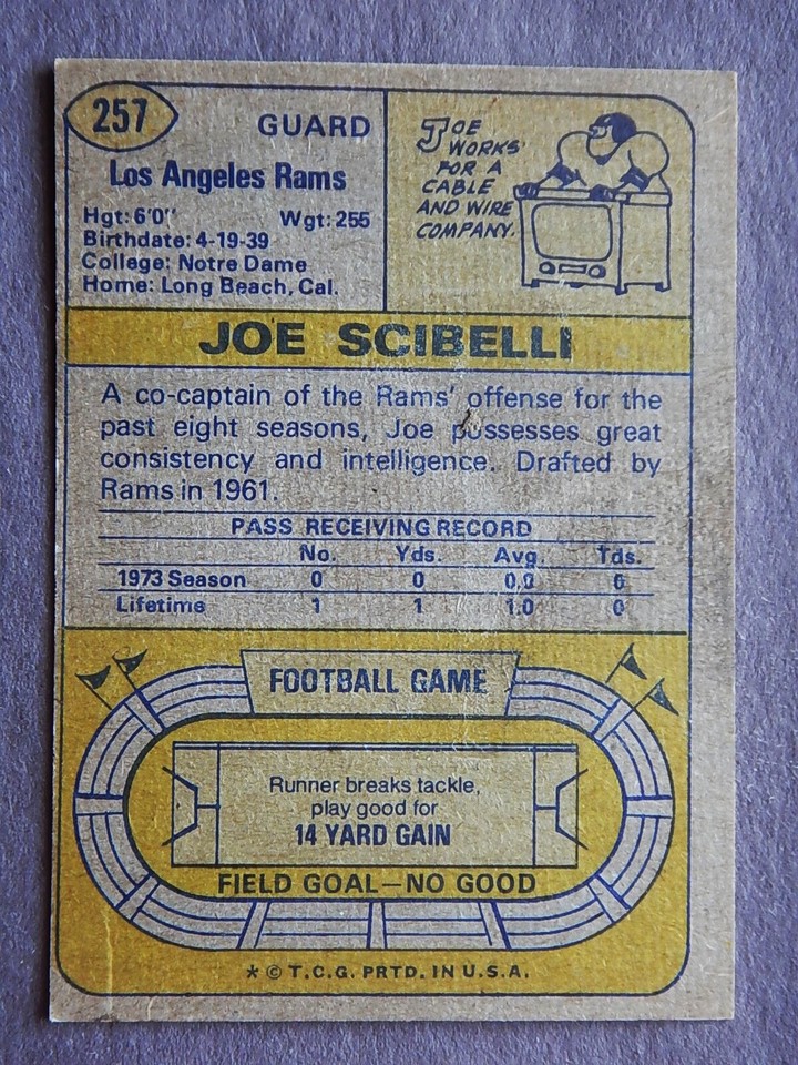 Joe Scibelli #257 Topps 1974 Football Card (Los Angeles Rams) G | eBay