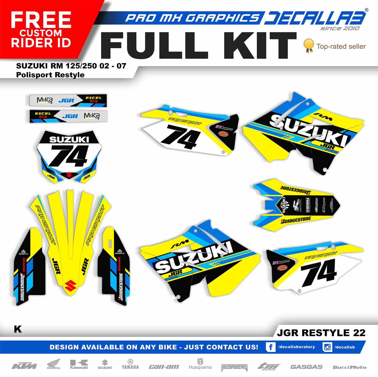 SUZUKI RM 125 250 2002-2007 Polisport Restyle MX Graphics Stickers Kit ...