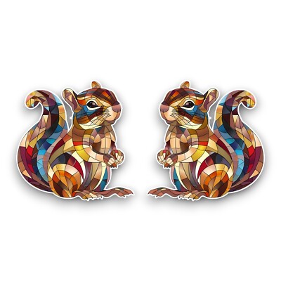 2x Small Cute Chipmunk Animal Stained Glass Mosaic Effect Vinyl Sticker ...