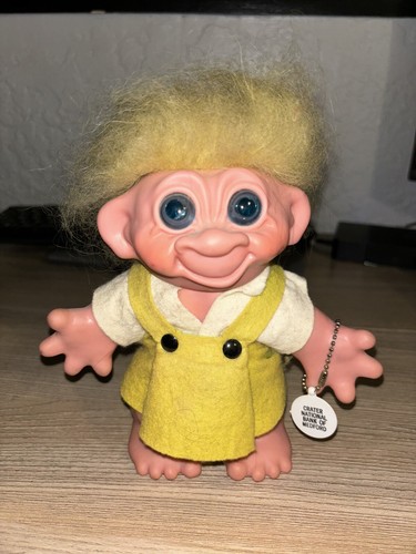 Troll Doll Bank Blonde Hair Blue Eyes Yellow Dress | eBay