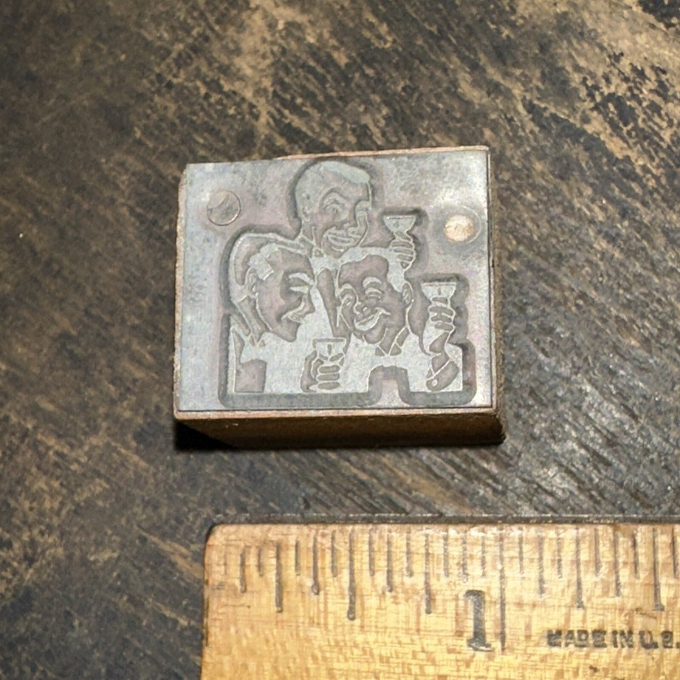 Print Block “ 3 Men Drinking Alcohol Happy Faces ” Early Block! | eBay
