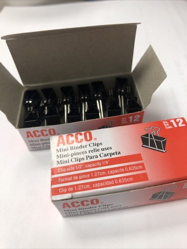 ACCO Mini Binder Clips Black, 12perBox, 2 Boxes (72010) Clip Size 1/2 ...