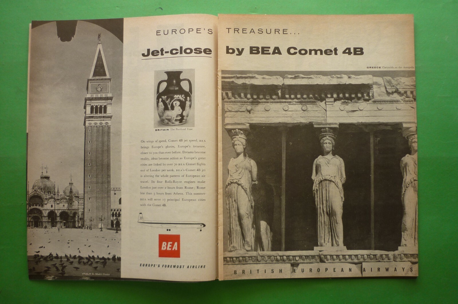 BRITISH BEA AIRLINE AIRWAYS Pubblicità 2 pagine 1960 Comet 4b EUROPE ...