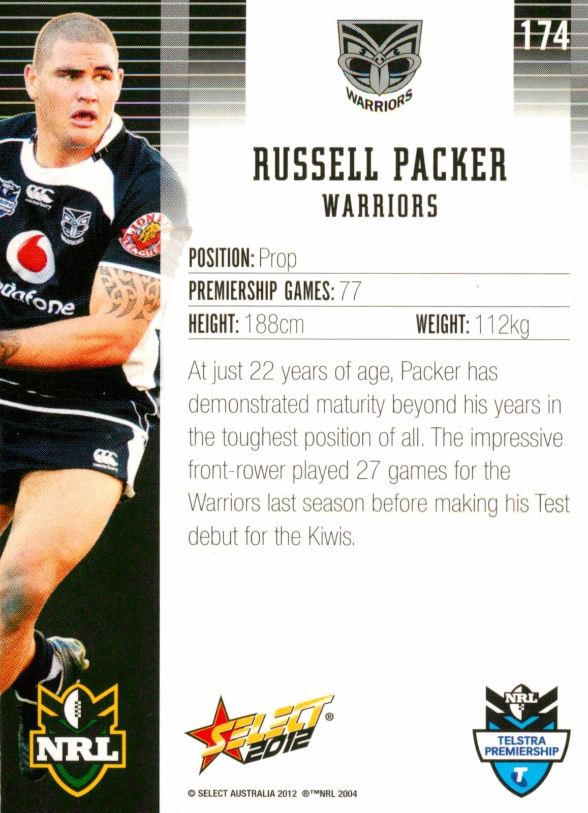 2012 NEW ZEALAND WARRIORS NRL Card RUSSELL PACKER | eBay Australia