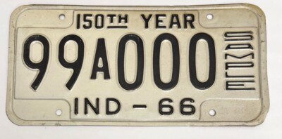 Indiana 1966 150th YEAR SAMPLE License Plate # 99A000 | eBay