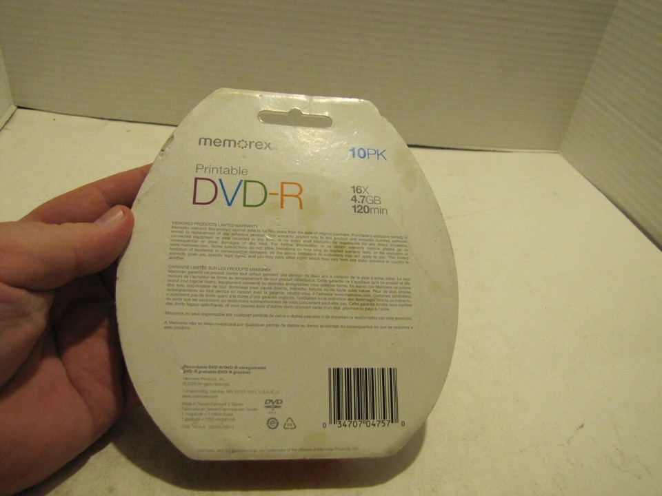 NIP 10 PK MEMOREX DVD-R PRINTABLE BLISTER PACK + MARKER 16X 4.7GB 120 ...