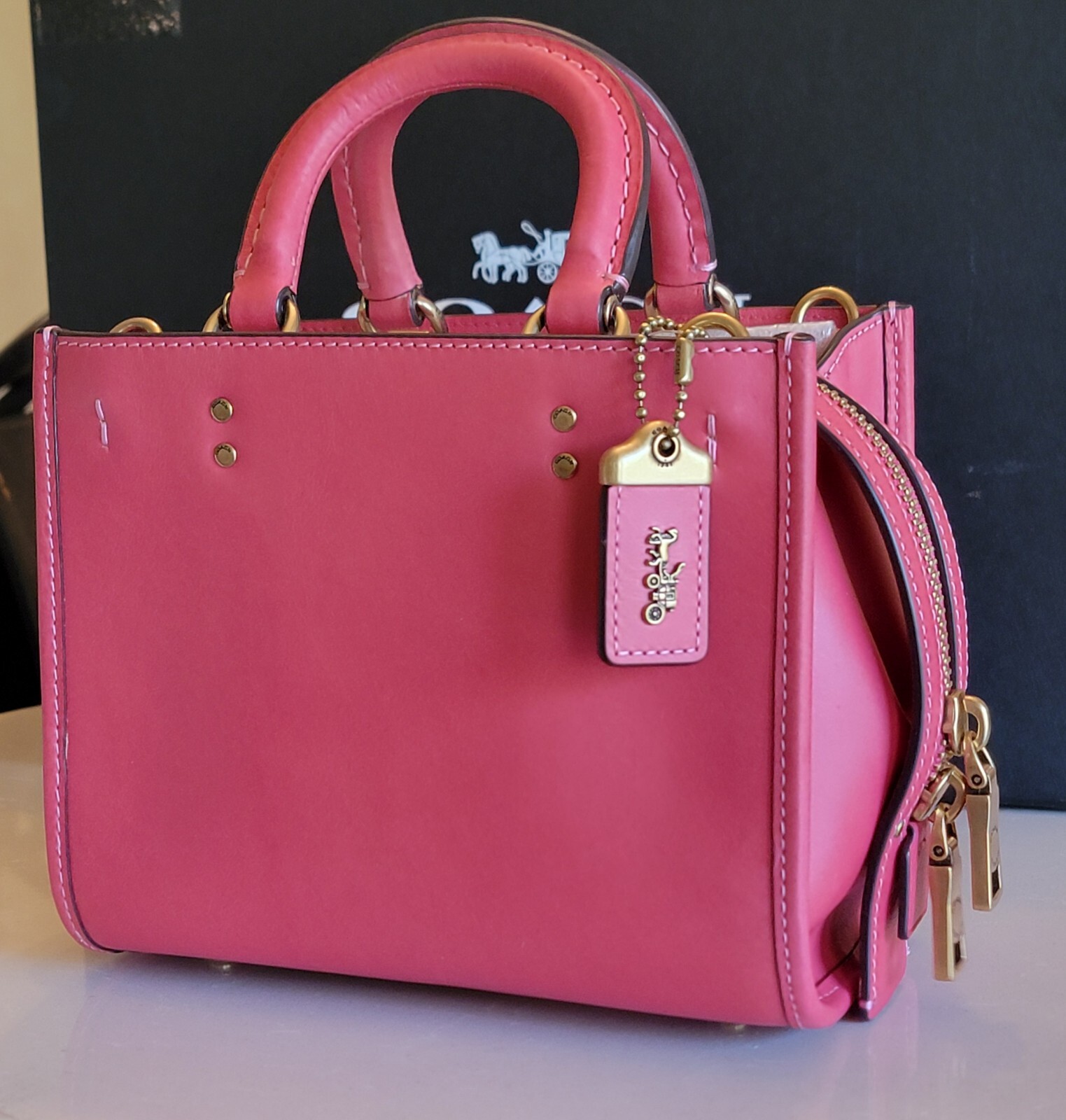 COACH ROGUE 17 Leather Handbag In Bright Carmine (Hot Pink) Brass ...