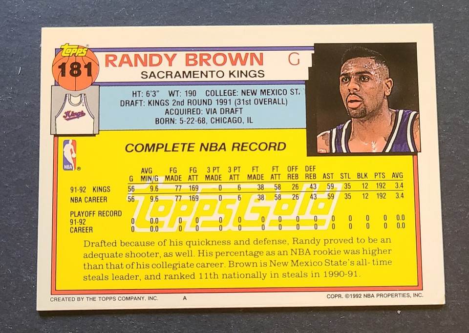 1992 Topps #181 Randy Brown Gold EX+ | eBay