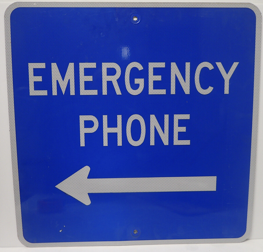 Vtg. Blue Emergency Phone Sign w/ Directional Arrow & Reflective ...