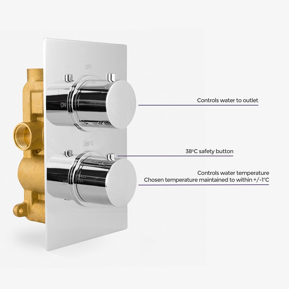 Concealed Thermostatic Shower Mixer Valve 1 / 2 / 3 Way Outlet Chrome ...