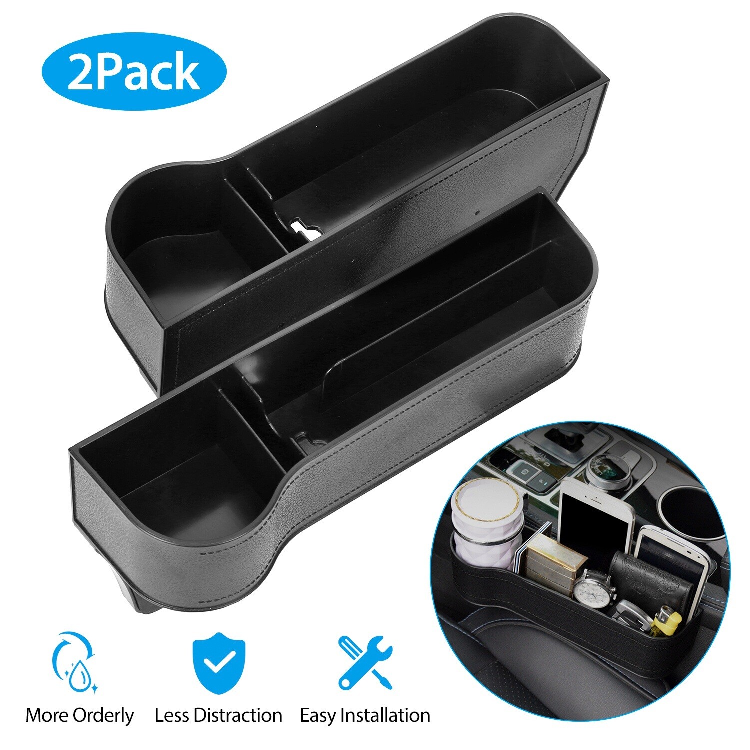 2Pcs Car Console Side Organizer Car Seat Gap Storage Box Pocket ...